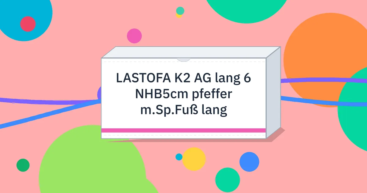Symbolbild: Packung mit der Aufschrift LASTOFA K2 AG lang 6 NHB5cm pfeffer m.Sp.Fuß lang (PZN 13807974) – Verfügbarkeit und Bezug in Apotheken in Frankfurt am Main
