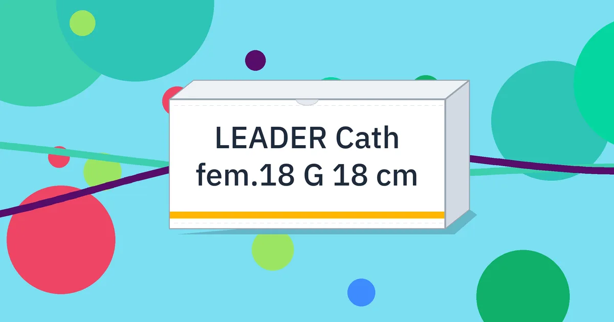 Symbolbild: Packung mit der Aufschrift LEADER Cath fem.18 G 18 cm (PZN 09646815) – Verfügbarkeit und Bezug in Apotheken in Frankfurt am Main