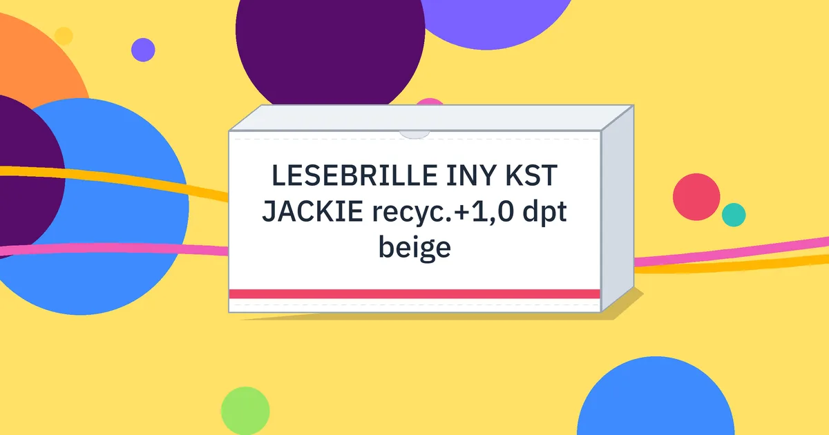 Symbolbild: Packung mit der Aufschrift LESEBRILLE INY KST JACKIE recyc.+1,0 dpt beige (PZN 19927857) – Verfügbarkeit und Bezug in Apotheken in Frankfurt am Main
