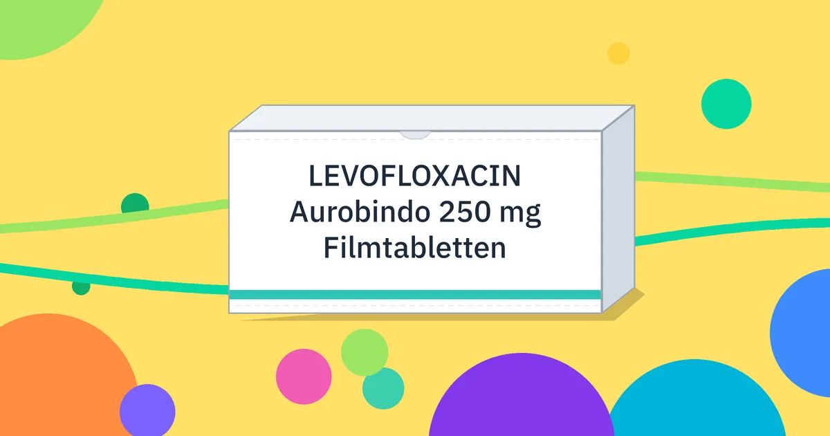 Symbolbild: Packung mit der Aufschrift LEVOFLOXACIN Aurobindo 250 mg Filmtabletten (PZN 09673700) – Verfügbarkeit und Bezug in Apotheken in Frankfurt am Main