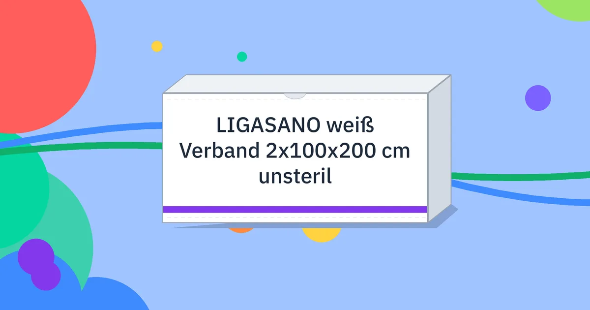 Symbolbild: Packung mit der Aufschrift LIGASANO weiß Verband 2x100x200 cm unsteril (PZN 20172097) – Verfügbarkeit und Bezug in Apotheken in Frankfurt am Main