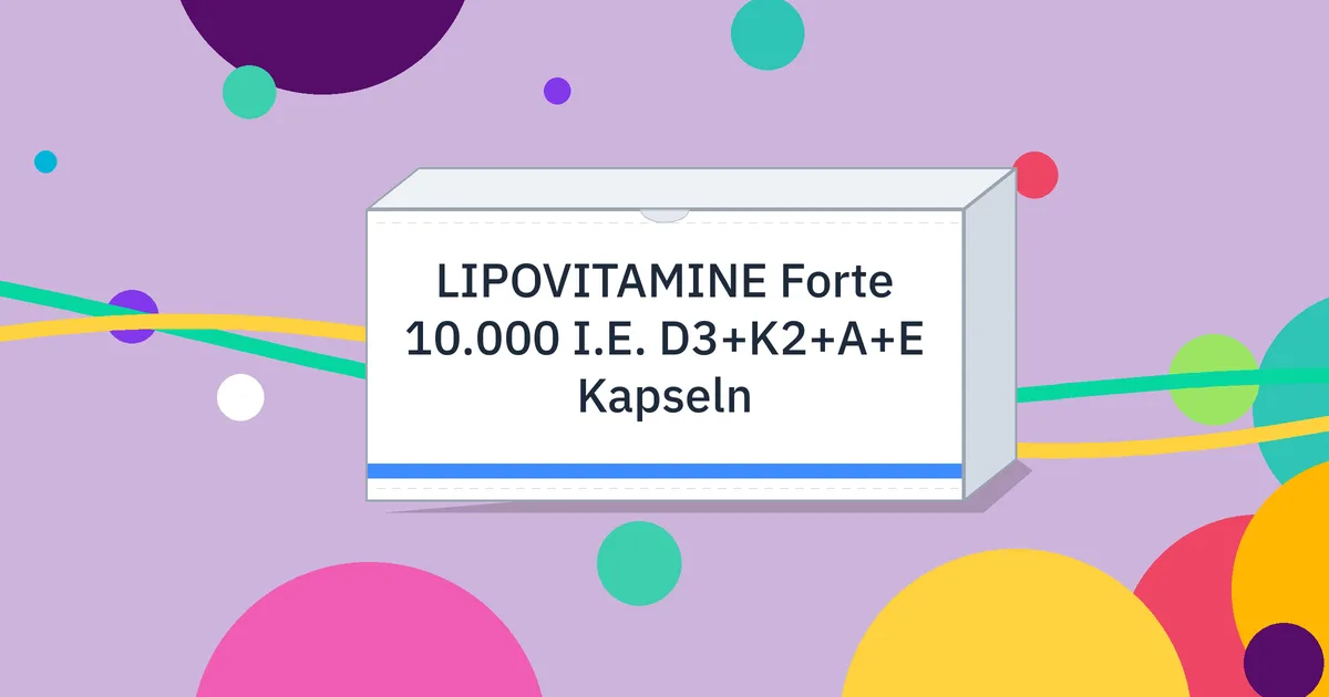 Symbolbild: Packung mit der Aufschrift LIPOVITAMINE Forte 10.000 I.E. D3+K2+A+E Kapseln (PZN 18271455) – Verfügbarkeit und Bezug in Apotheken in Frankfurt am Main