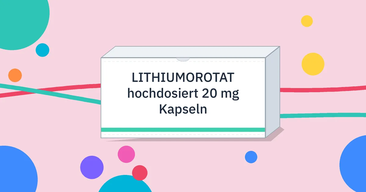 Symbolbild: Packung mit der Aufschrift LITHIUMOROTAT hochdosiert 20 mg Kapseln (PZN 20015481) – Verfügbarkeit und Bezug in Apotheken in Frankfurt am Main