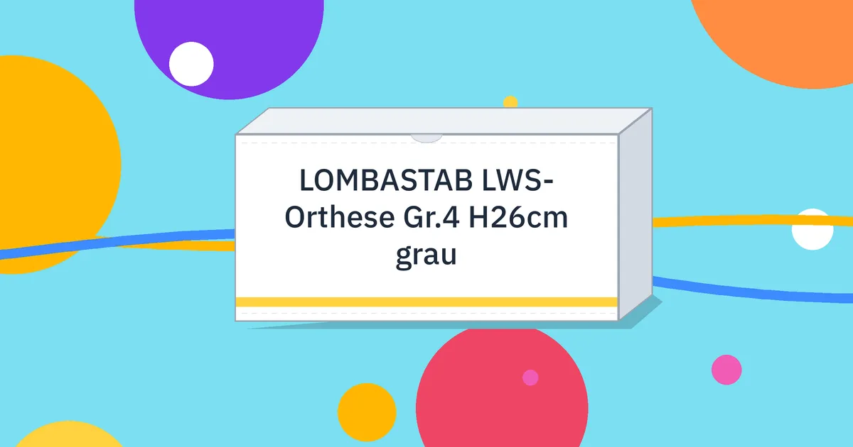 Symbolbild: Packung mit der Aufschrift LOMBASTAB LWS-Orthese Gr.4 H26cm grau (PZN 12555045) – Verfügbarkeit und Bezug in Apotheken in Frankfurt am Main