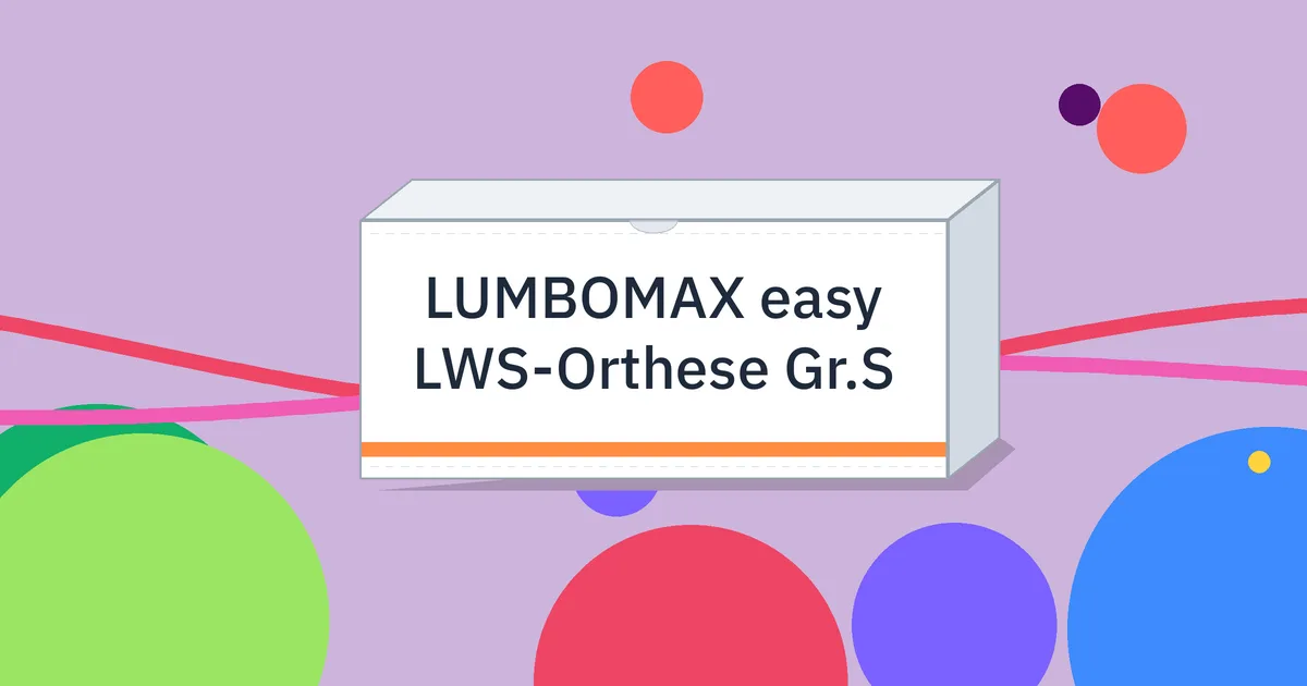 Symbolbild: Packung mit der Aufschrift LUMBOMAX easy LWS-Orthese Gr.S (PZN 11097712) – Verfügbarkeit und Bezug in Apotheken in Frankfurt am Main