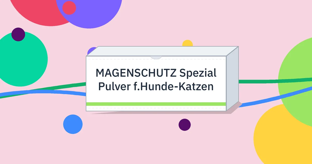 Symbolbild: Packung mit der Aufschrift MAGENSCHUTZ Spezial Pulver f.Hunde-Katzen (PZN 19297758) – Verfügbarkeit und Bezug in Apotheken in Frankfurt am Main