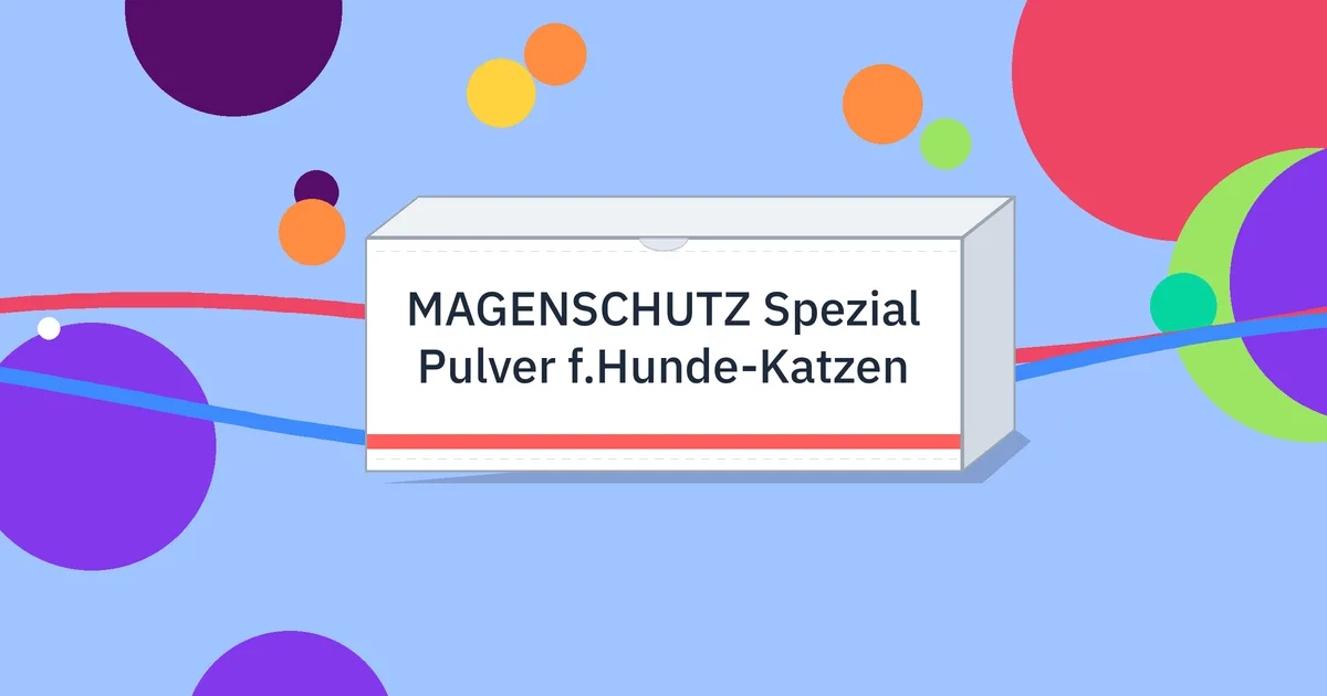 Symbolbild: Packung mit der Aufschrift MAGENSCHUTZ Spezial Pulver f.Hunde-Katzen (PZN 19297764) – Verfügbarkeit und Bezug in Apotheken in Frankfurt am Main