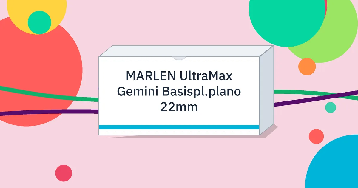 Symbolbild: Packung mit der Aufschrift MARLEN UltraMax Gemini Basispl.plano 22mm (PZN 00595683) – Verfügbarkeit und Bezug in Apotheken in Frankfurt am Main