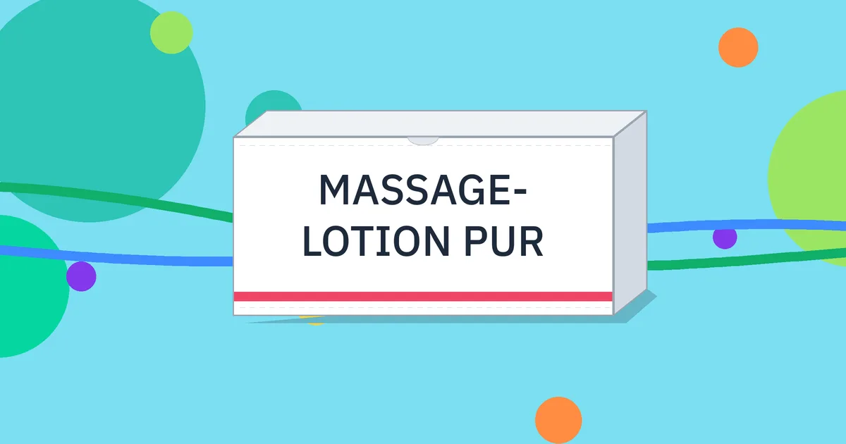 Symbolbild: Packung mit der Aufschrift MASSAGE-LOTION PUR (PZN 18035967) – Verfügbarkeit und Bezug in Apotheken in Frankfurt am Main