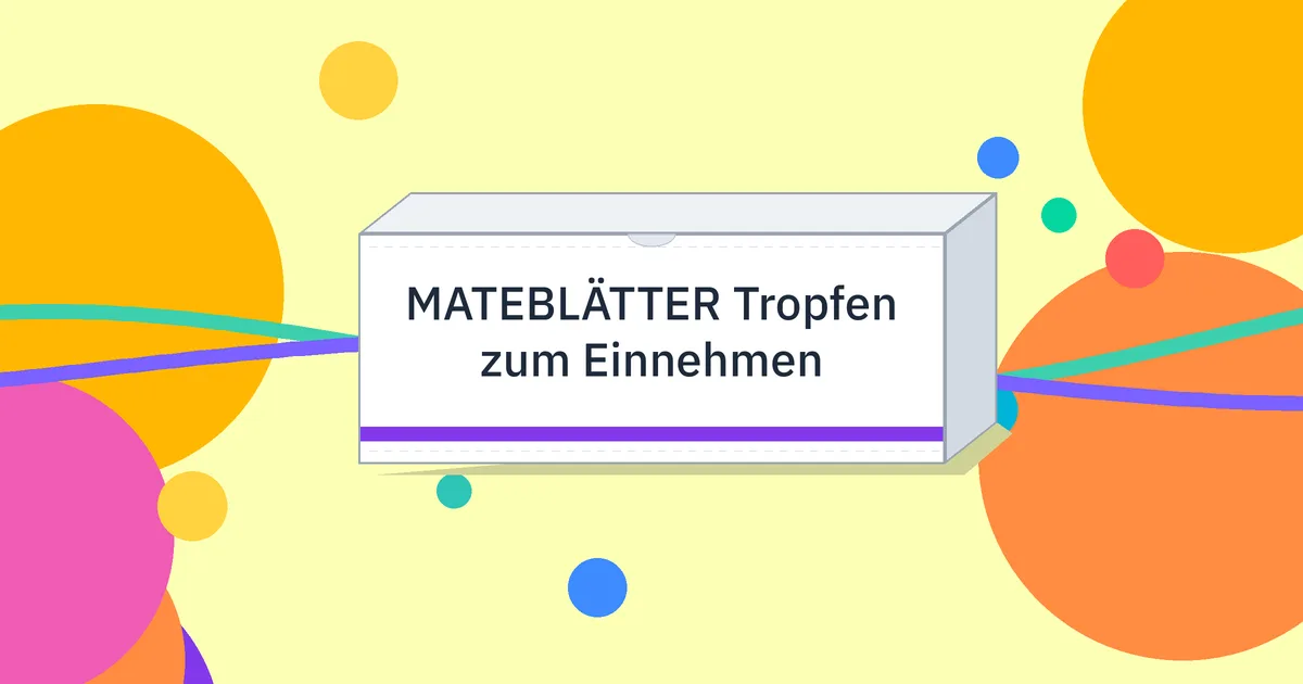 Symbolbild: Packung mit der Aufschrift MATEBLÄTTER Tropfen zum Einnehmen (PZN 11365874) – Verfügbarkeit und Bezug in Apotheken in Frankfurt am Main