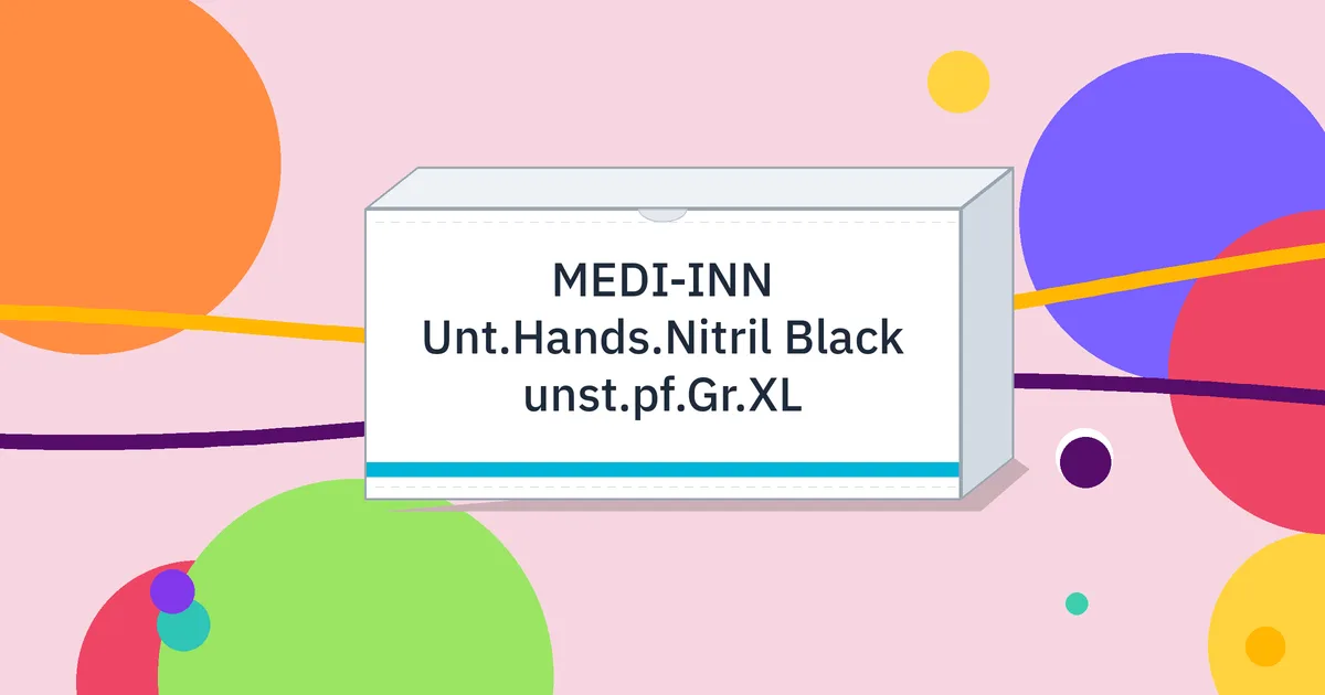 Symbolbild: Packung mit der Aufschrift MEDI-INN Unt.Hands.Nitril Black unst.pf.Gr.XL (PZN 10333004) – Verfügbarkeit und Bezug in Apotheken in Frankfurt am Main