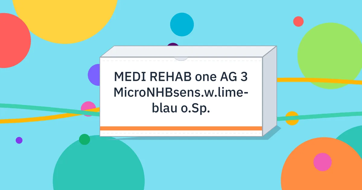 Symbolbild: Packung mit der Aufschrift MEDI REHAB one AG 3 MicroNHBsens.w.lime-blau o.Sp. (PZN 16753687) – Verfügbarkeit und Bezug in Apotheken in Frankfurt am Main