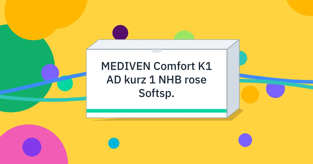 Symbolbild: Packung mit der Aufschrift MEDIVEN Comfort K1 AD kurz 1 NHB rose Softsp. (PZN 14556439) – Verfügbarkeit und Bezug in Apotheken in Frankfurt am Main