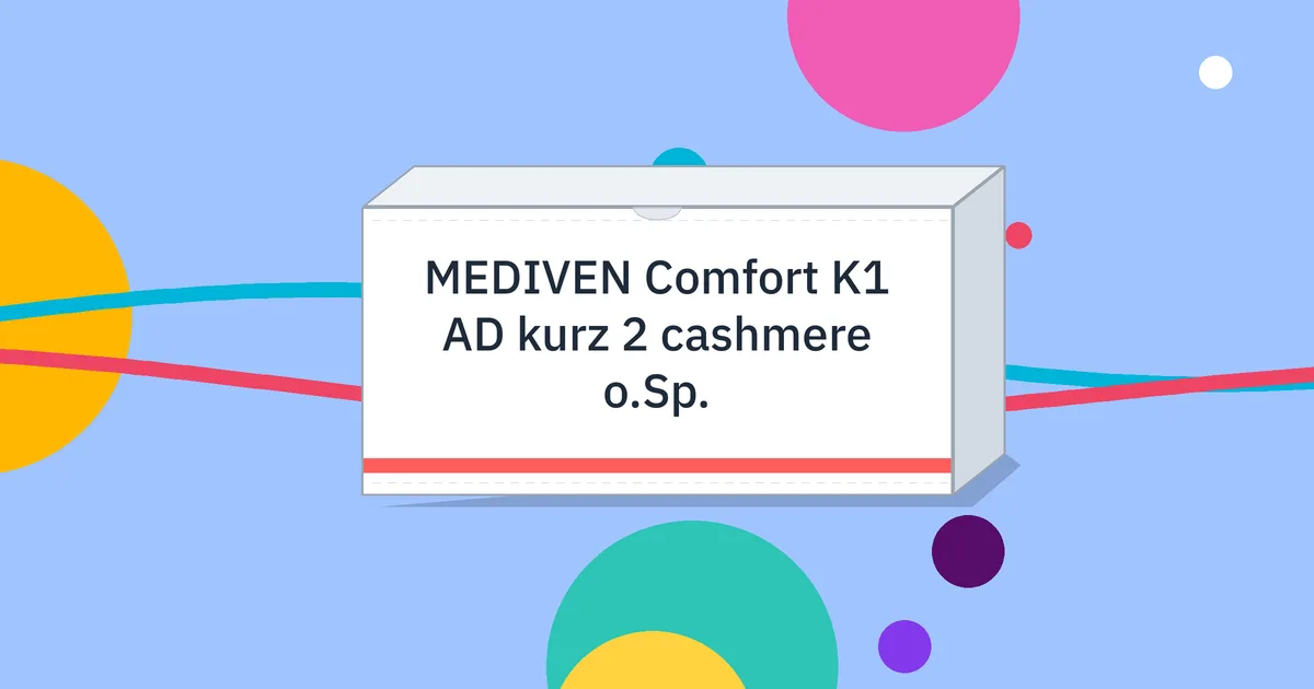 Symbolbild: Packung mit der Aufschrift MEDIVEN Comfort K1 AD kurz 2 cashmere o.Sp. (PZN 14659926) – Verfügbarkeit und Bezug in Apotheken in Frankfurt am Main