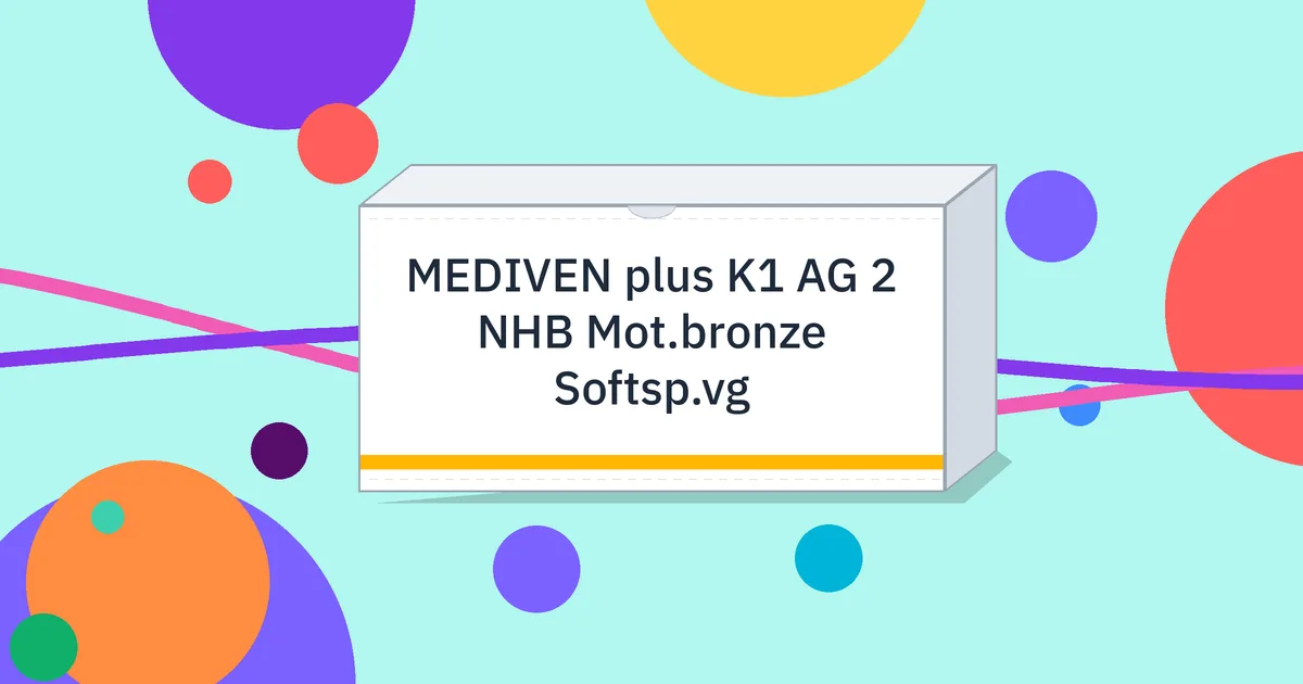 Symbolbild: Packung mit der Aufschrift MEDIVEN plus K1 AG 2 NHB Mot.bronze Softsp.vg (PZN 15916035) – Verfügbarkeit und Bezug in Apotheken in Frankfurt am Main