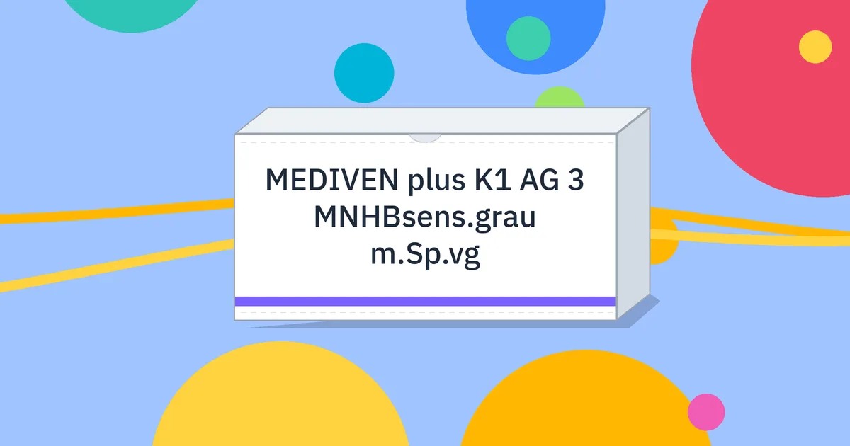 Symbolbild: Packung mit der Aufschrift MEDIVEN plus K1 AG 3 MNHBsens.grau m.Sp.vg (PZN 18940790) – Verfügbarkeit und Bezug in Apotheken in Frankfurt am Main