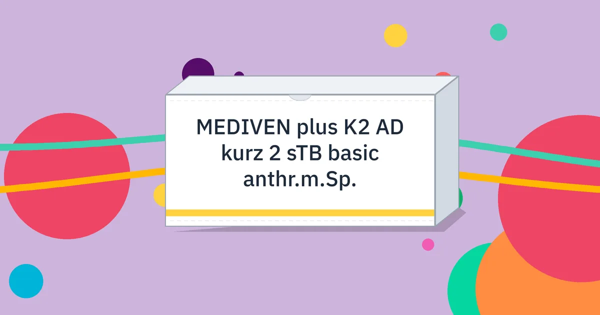 Symbolbild: Packung mit der Aufschrift MEDIVEN plus K2 AD kurz 2 sTB basic anthr.m.Sp. (PZN 15099286) – Verfügbarkeit und Bezug in Apotheken in Frankfurt am Main