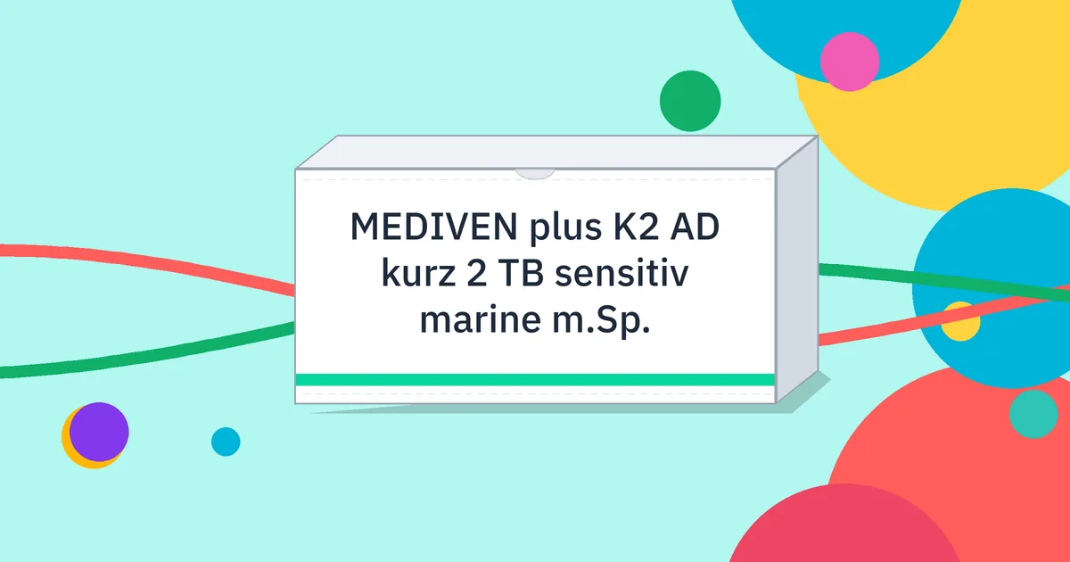 Symbolbild: Packung mit der Aufschrift MEDIVEN plus K2 AD kurz 2 TB sensitiv marine m.Sp. (PZN 15105667) – Verfügbarkeit und Bezug in Apotheken in Frankfurt am Main