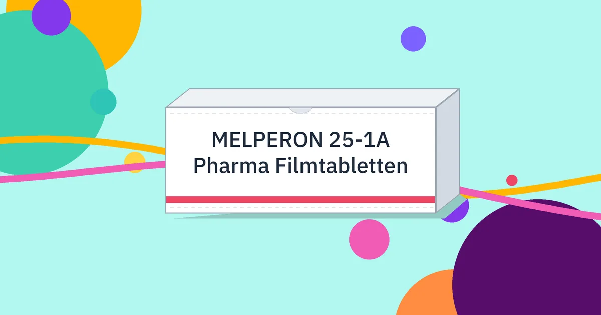 Symbolbild: Packung mit der Aufschrift MELPERON 25-1A Pharma Filmtabletten (PZN 02745827) – Verfügbarkeit und Bezug in Apotheken in Frankfurt am Main