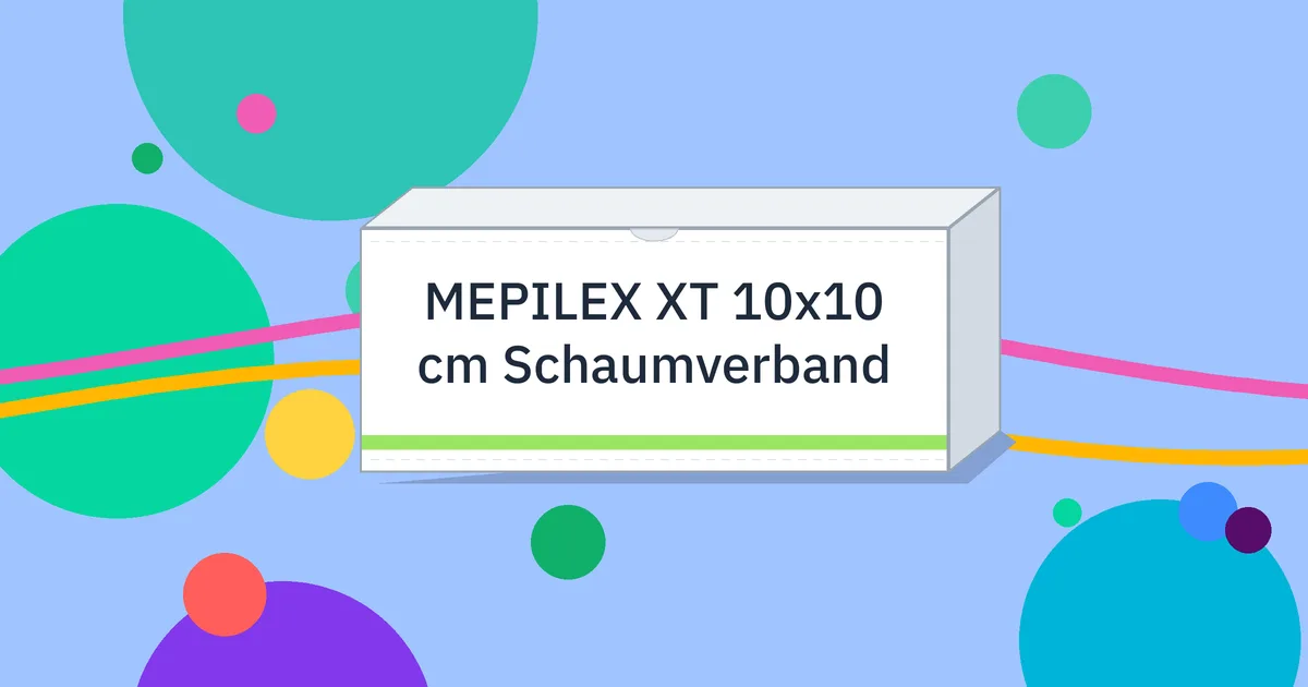 Symbolbild: Packung mit der Aufschrift MEPILEX XT 10x10 cm Schaumverband (PZN 17583342) – Verfügbarkeit und Bezug in Apotheken in Frankfurt am Main