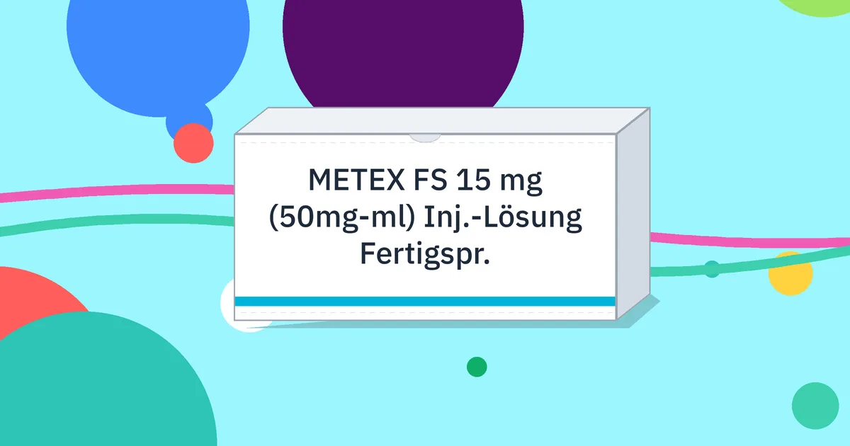 Symbolbild: Packung mit der Aufschrift METEX FS 15 mg (50mg-ml) Inj.-Lösung Fertigspr. (PZN 19066007) – Verfügbarkeit und Bezug in Apotheken in Frankfurt am Main