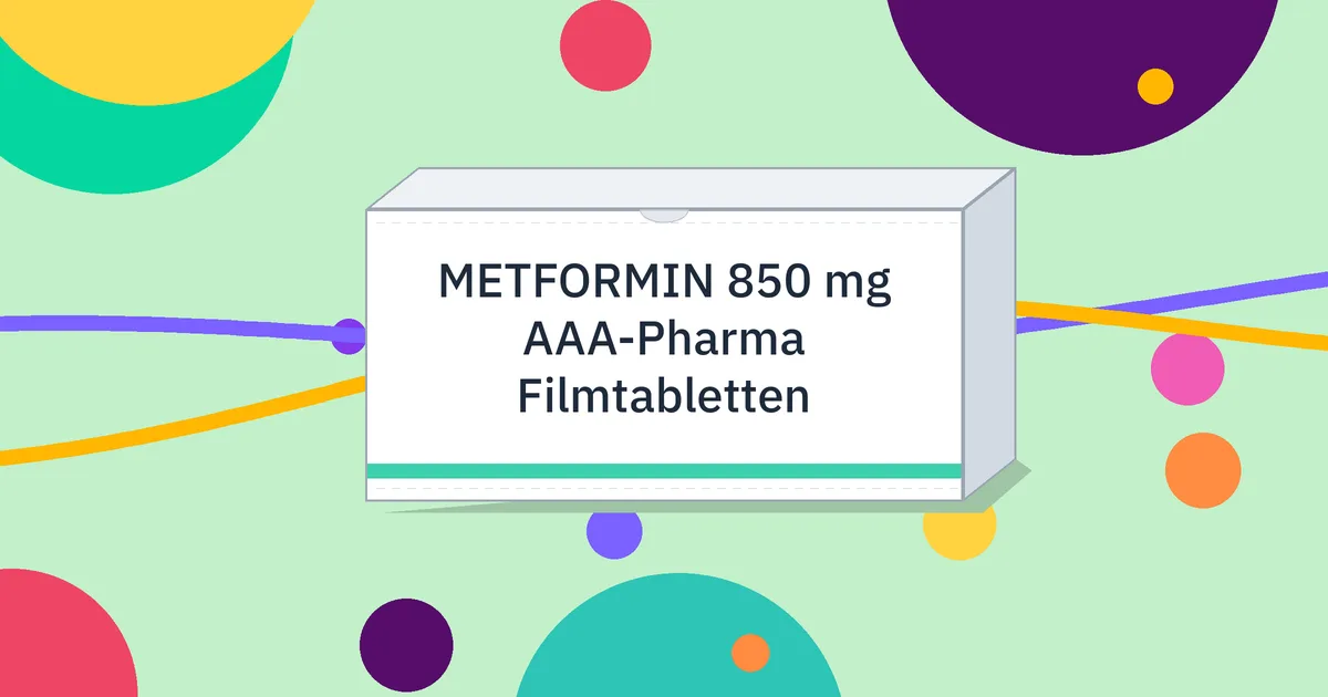 Symbolbild: Packung mit der Aufschrift METFORMIN 850 mg AAA-Pharma Filmtabletten (PZN 02344123) – Verfügbarkeit und Bezug in Apotheken in Frankfurt am Main