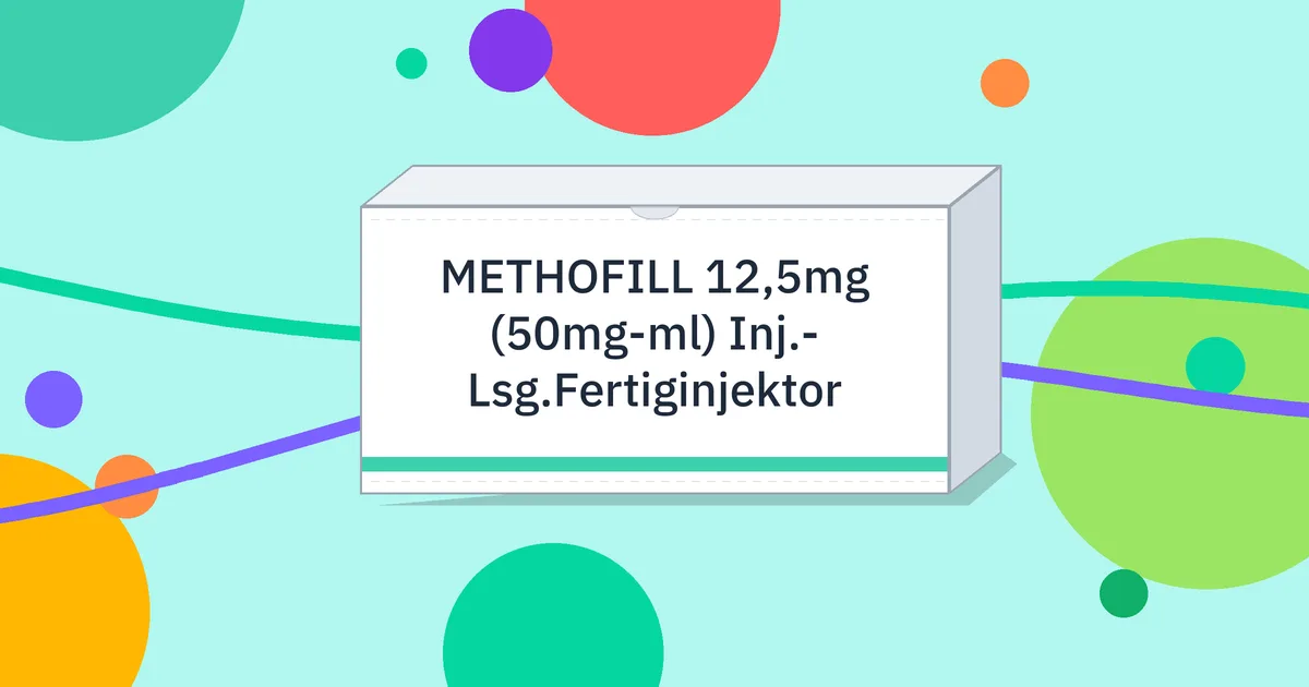 Symbolbild: Packung mit der Aufschrift METHOFILL 12,5mg (50mg-ml) Inj.-Lsg.Fertiginjektor (PZN 18660808) – Verfügbarkeit und Bezug in Apotheken in Frankfurt am Main