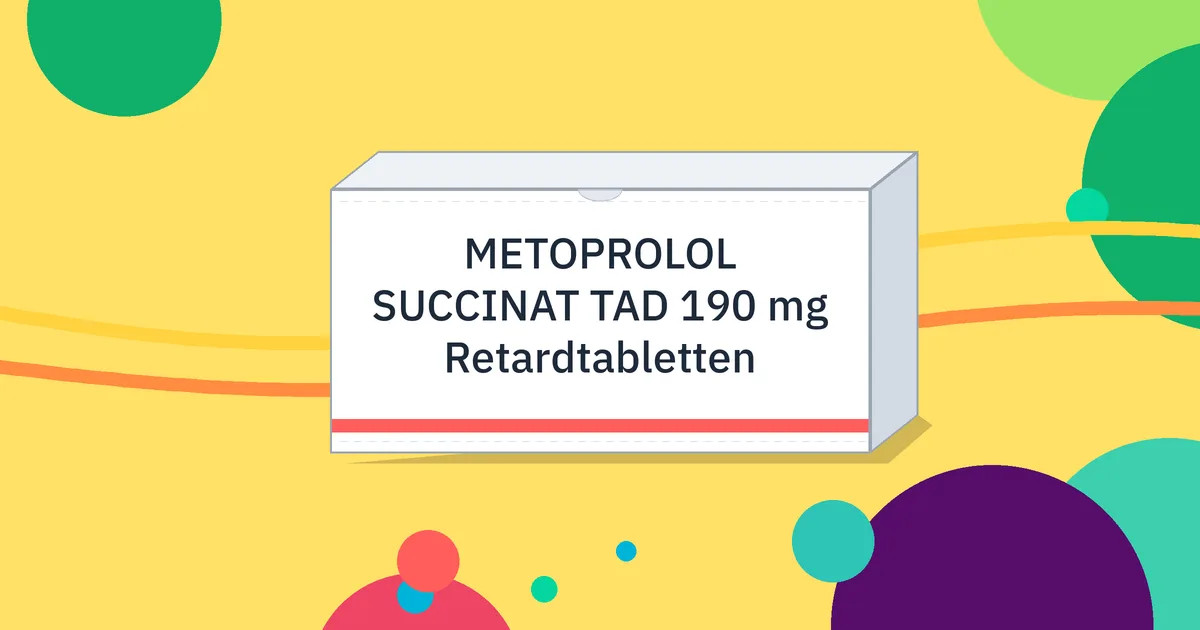 Symbolbild: Packung mit der Aufschrift METOPROLOL SUCCINAT TAD 190 mg Retardtabletten (PZN 01167707) – Verfügbarkeit und Bezug in Apotheken in Frankfurt am Main