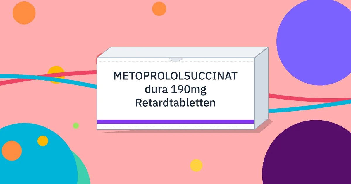 Symbolbild: Packung mit der Aufschrift METOPROLOLSUCCINAT dura 190mg Retardtabletten (PZN 02953098) – Verfügbarkeit und Bezug in Apotheken in Frankfurt am Main