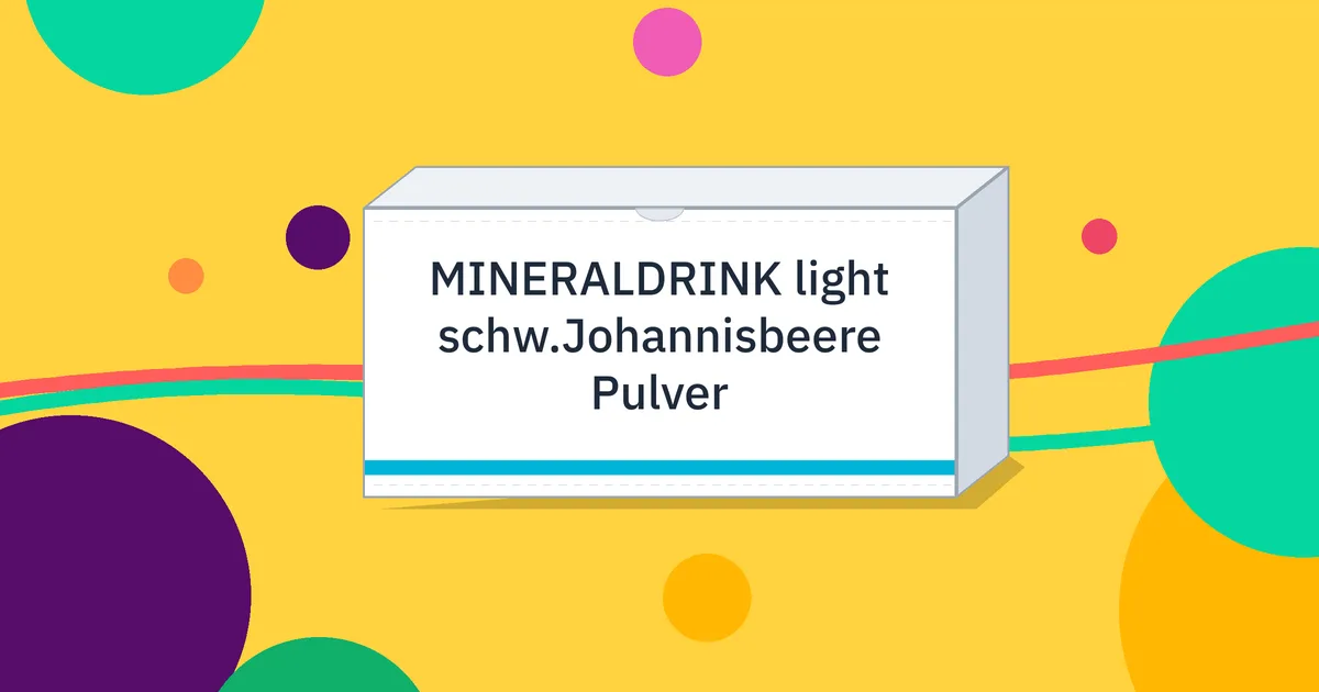 Symbolbild: Packung mit der Aufschrift MINERALDRINK light schw.Johannisbeere Pulver (PZN 04339020) – Verfügbarkeit und Bezug in Apotheken in Frankfurt am Main