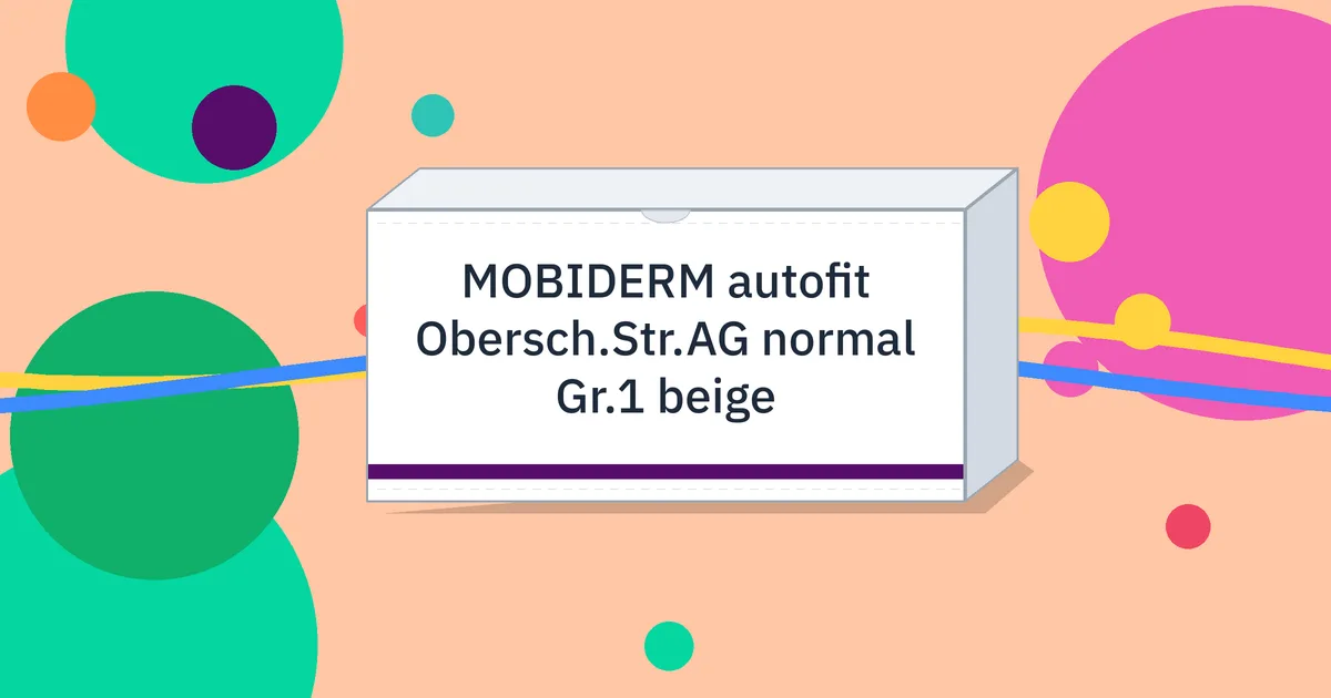 Symbolbild: Packung mit der Aufschrift MOBIDERM autofit Obersch.Str.AG normal Gr.1 beige (PZN 19742187) – Verfügbarkeit und Bezug in Apotheken in Frankfurt am Main