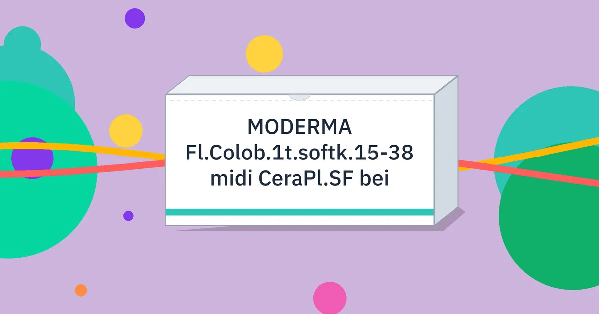 Symbolbild: Packung mit der Aufschrift MODERMA Fl.Colob.1t.softk.15-38 midi CeraPl.SF bei (PZN 18108815) – Verfügbarkeit und Bezug in Apotheken in Frankfurt am Main