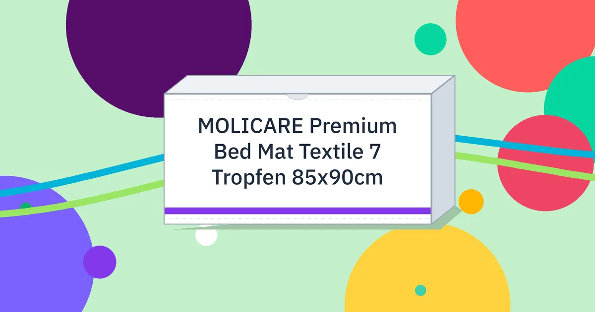 Symbolbild: Packung mit der Aufschrift MOLICARE Premium Bed Mat Textile 7 Tropfen 85x90cm (PZN 16137020) – Verfügbarkeit und Bezug in Apotheken in Frankfurt am Main