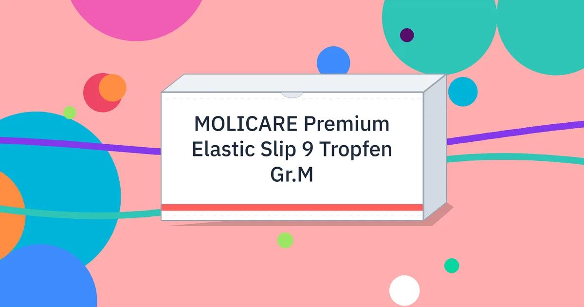 Symbolbild: Packung mit der Aufschrift MOLICARE Premium Elastic Slip 9 Tropfen Gr.M (PZN 15783930) – Verfügbarkeit und Bezug in Apotheken in Frankfurt am Main