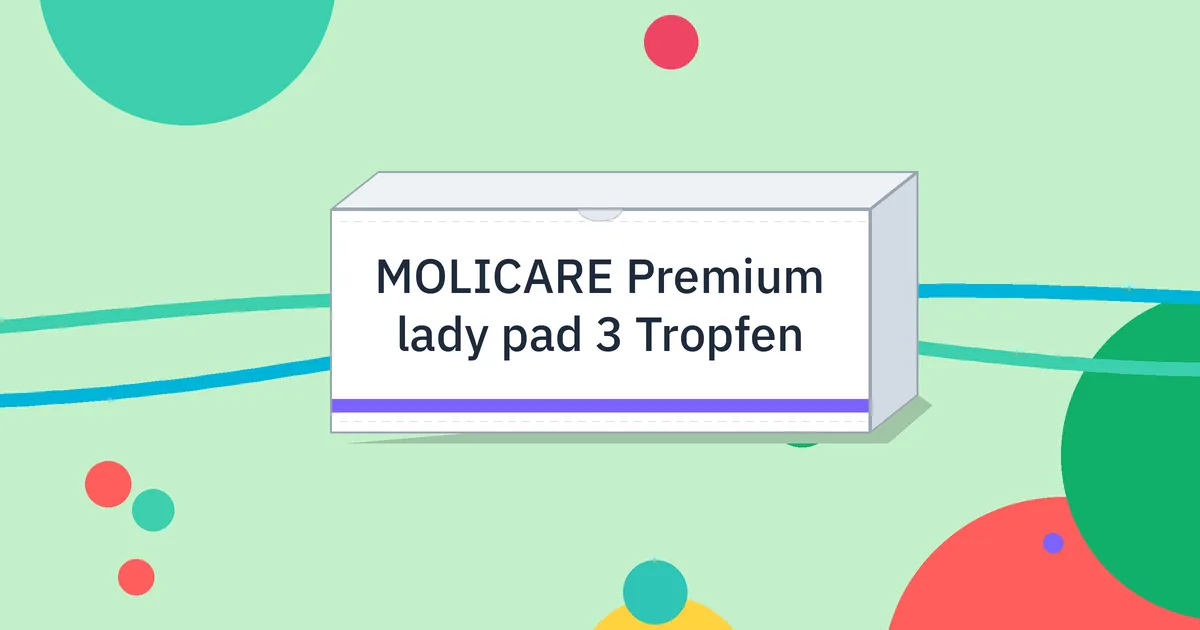 Symbolbild: Packung mit der Aufschrift MOLICARE Premium lady pad 3 Tropfen (PZN 15424757) – Verfügbarkeit und Bezug in Apotheken in Frankfurt am Main