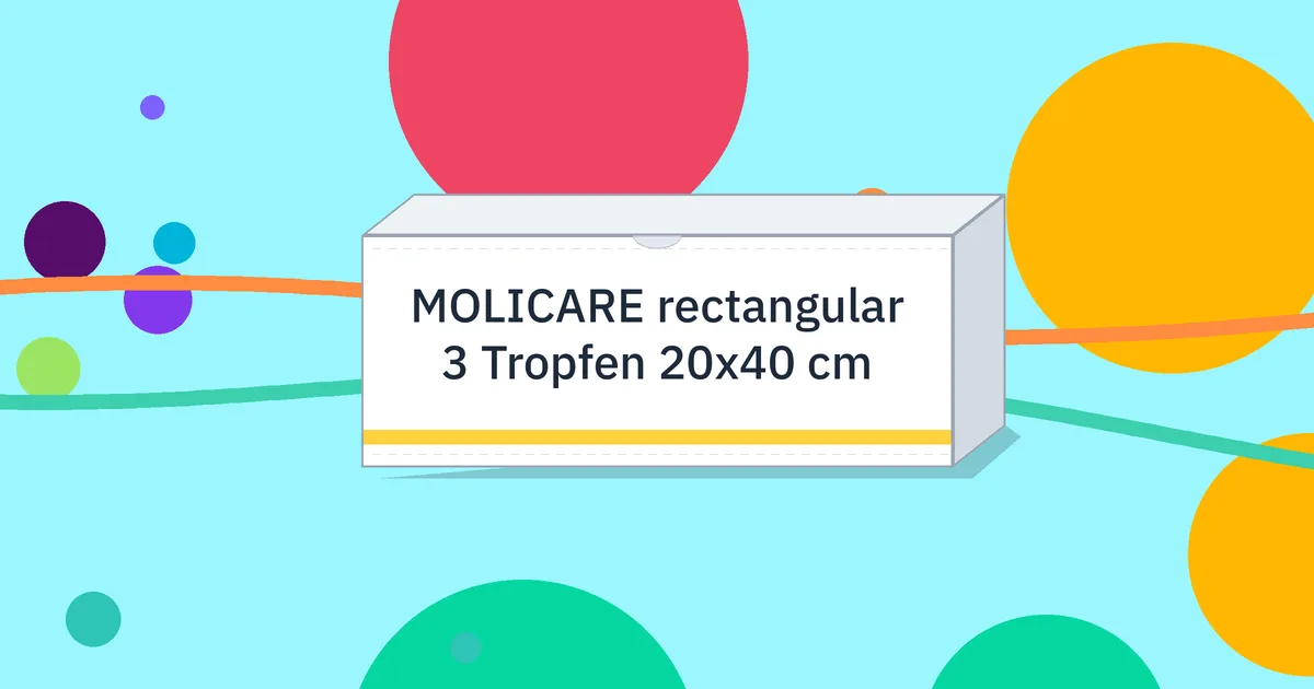 Symbolbild: Packung mit der Aufschrift MOLICARE rectangular 3 Tropfen 20x40 cm (PZN 16011253) – Verfügbarkeit und Bezug in Apotheken in Frankfurt am Main