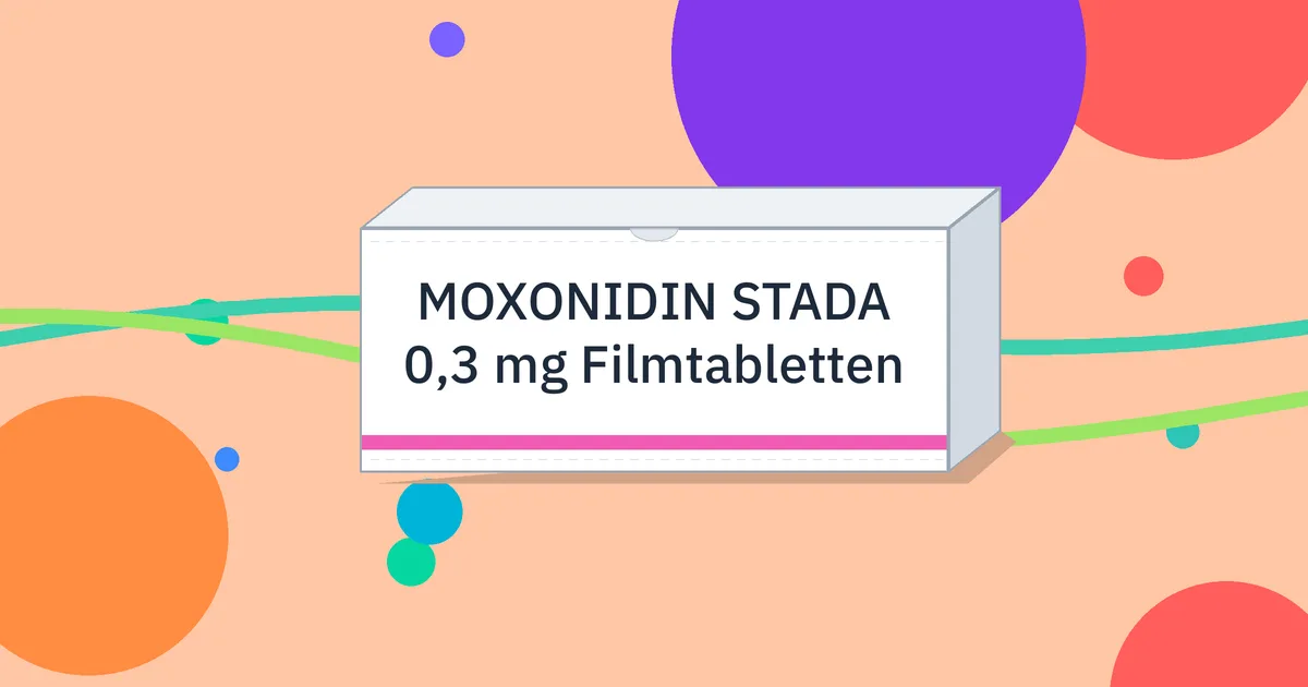 Symbolbild: Packung mit der Aufschrift MOXONIDIN STADA 0,3 mg Filmtabletten (PZN 02188628) – Verfügbarkeit und Bezug in Apotheken in Frankfurt am Main