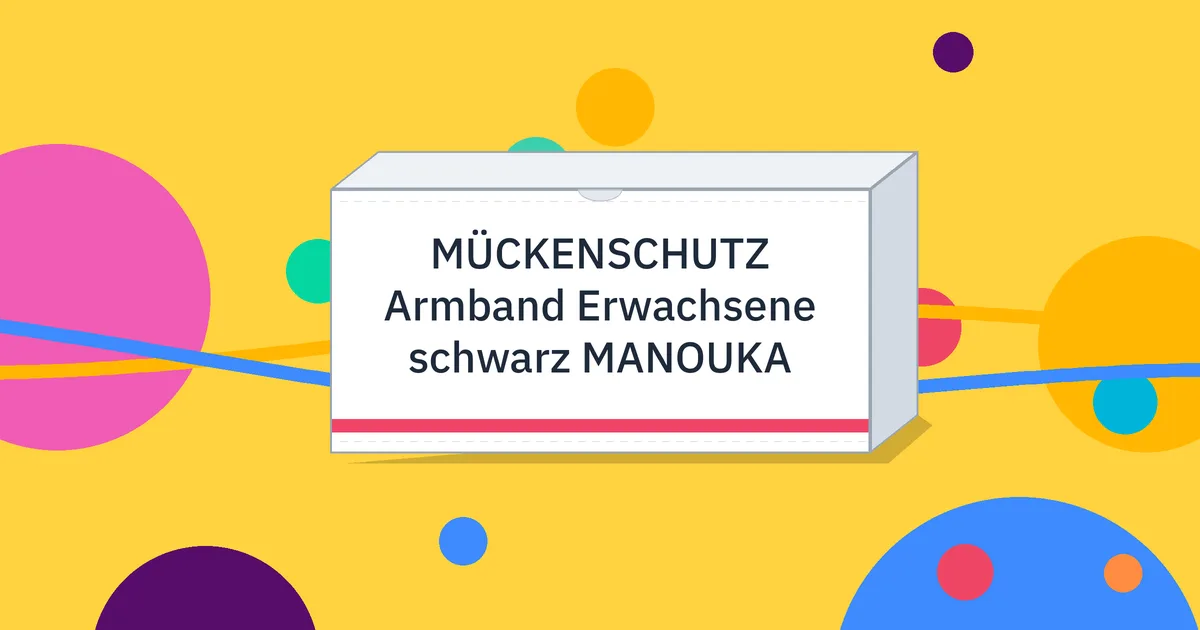 Symbolbild: Packung mit der Aufschrift MÜCKENSCHUTZ Armband Erwachsene schwarz MANOUKA (PZN 19438526) – Verfügbarkeit und Bezug in Apotheken in Frankfurt am Main