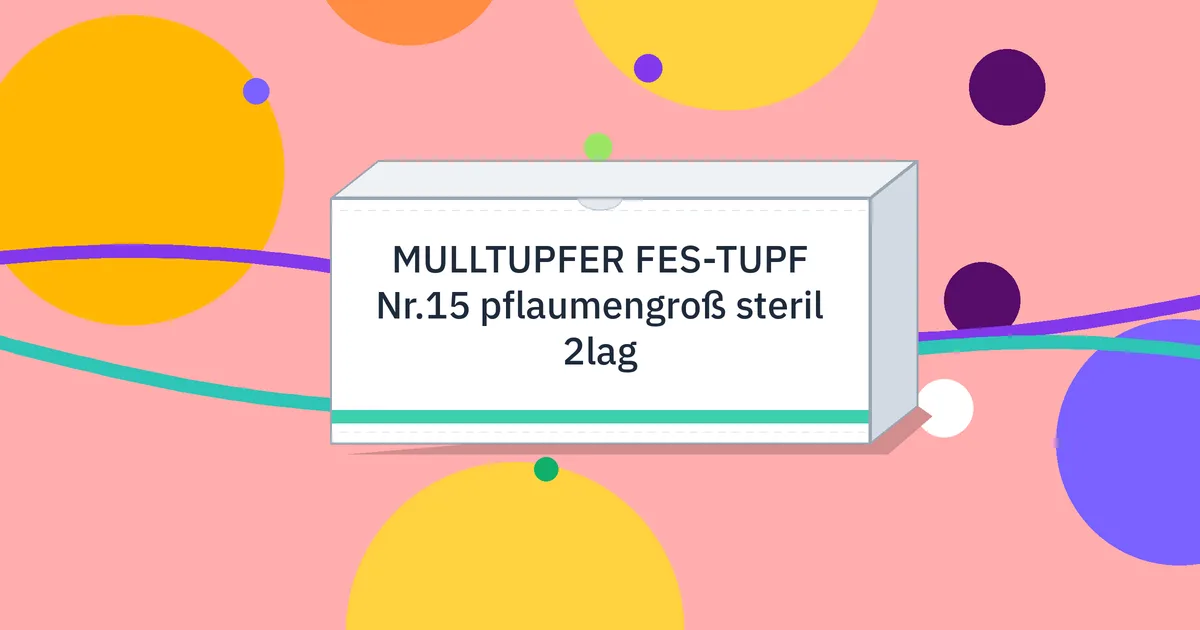 Symbolbild: Packung mit der Aufschrift MULLTUPFER FES-TUPF Nr.15 pflaumengroß steril 2lag (PZN 11158649) – Verfügbarkeit und Bezug in Apotheken in Frankfurt am Main