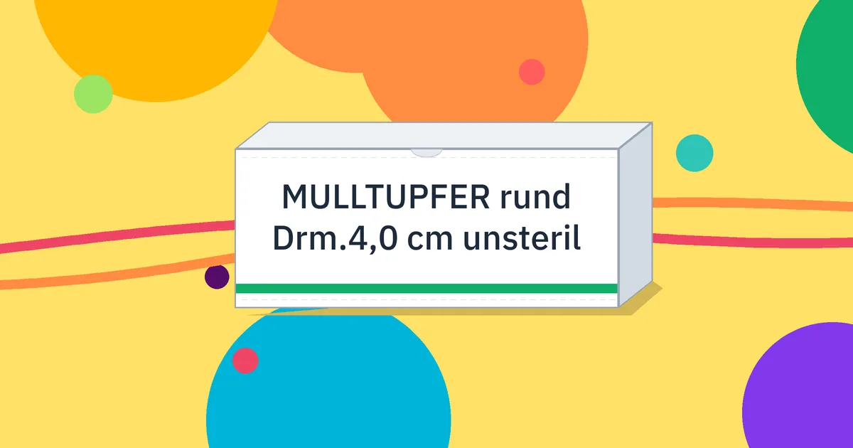 Symbolbild: Packung mit der Aufschrift MULLTUPFER rund Drm.4,0 cm unsteril (PZN 03894771) – Verfügbarkeit und Bezug in Apotheken in Frankfurt am Main