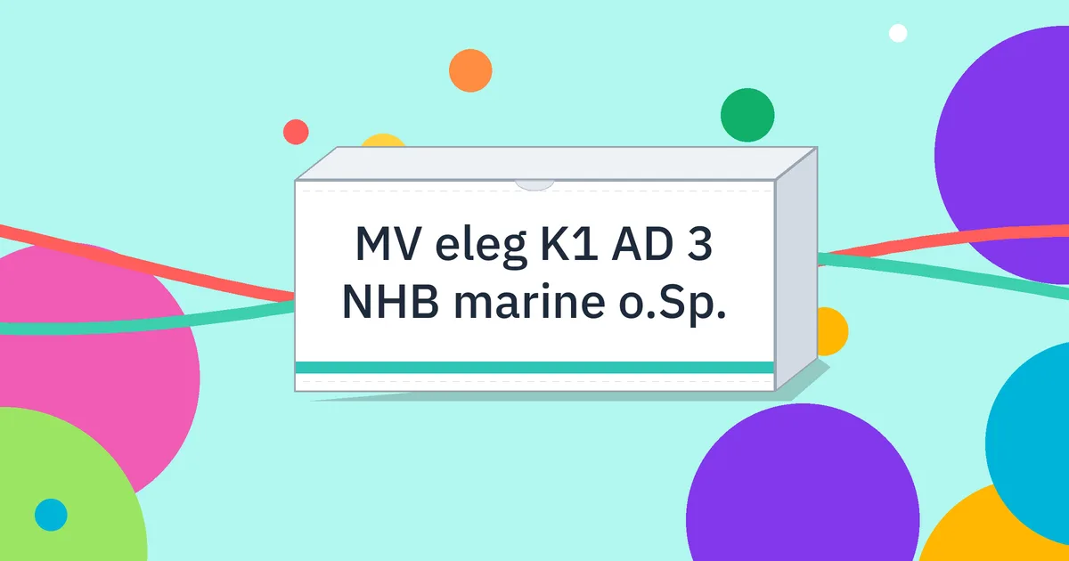 Symbolbild: Packung mit der Aufschrift MV eleg K1 AD 3 NHB marine o.Sp. (PZN 15675270) – Verfügbarkeit und Bezug in Apotheken in Frankfurt am Main