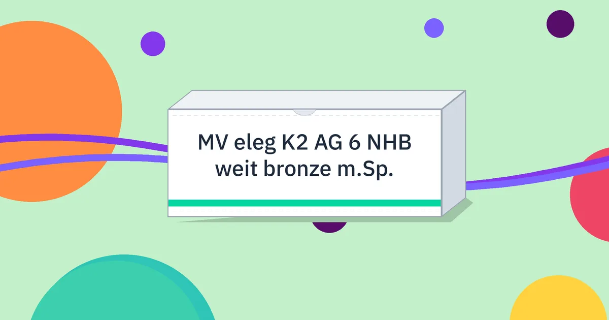 Symbolbild: Packung mit der Aufschrift MV eleg K2 AG 6 NHB weit bronze m.Sp. (PZN 15728960) – Verfügbarkeit und Bezug in Apotheken in Frankfurt am Main