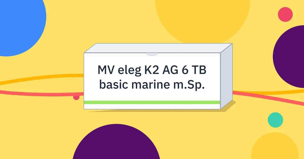 Symbolbild: Packung mit der Aufschrift MV eleg K2 AG 6 TB basic marine m.Sp. (PZN 14613605) – Verfügbarkeit und Bezug in Apotheken in Frankfurt am Main