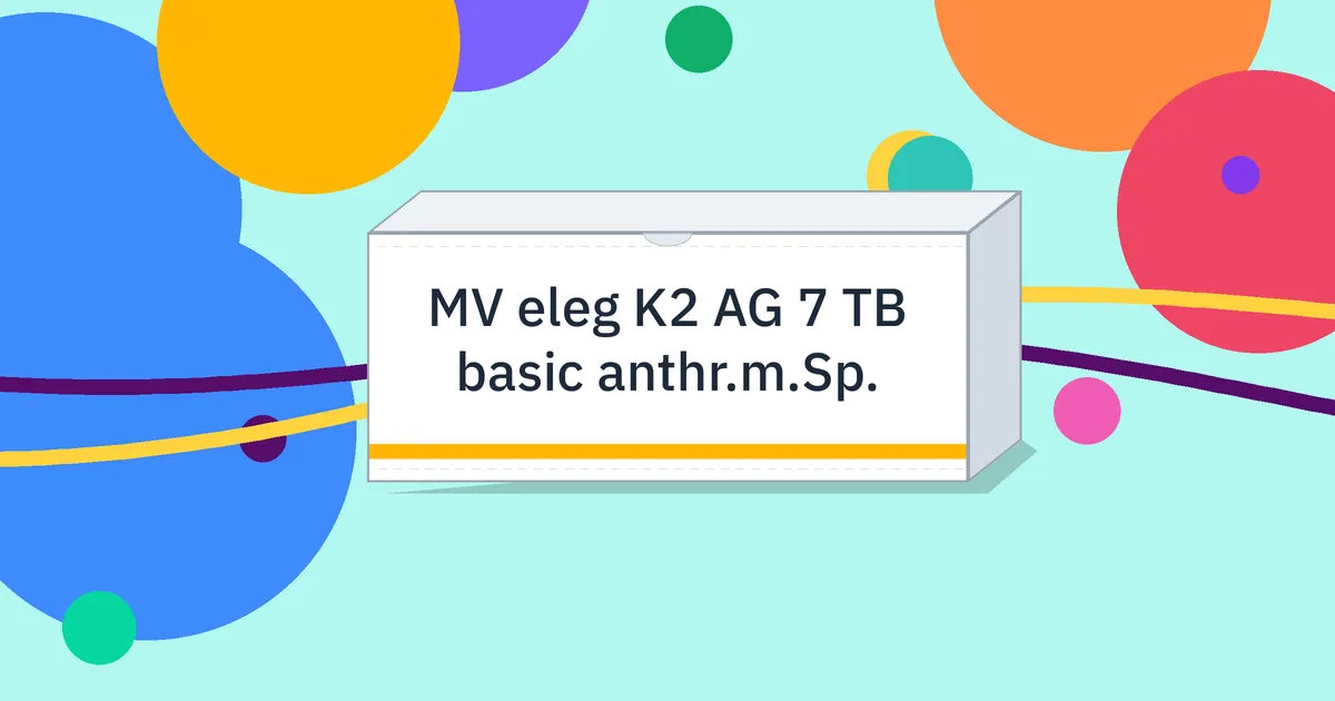 Symbolbild: Packung mit der Aufschrift MV eleg K2 AG 7 TB basic anthr.m.Sp. (PZN 00211582) – Verfügbarkeit und Bezug in Apotheken in Frankfurt am Main