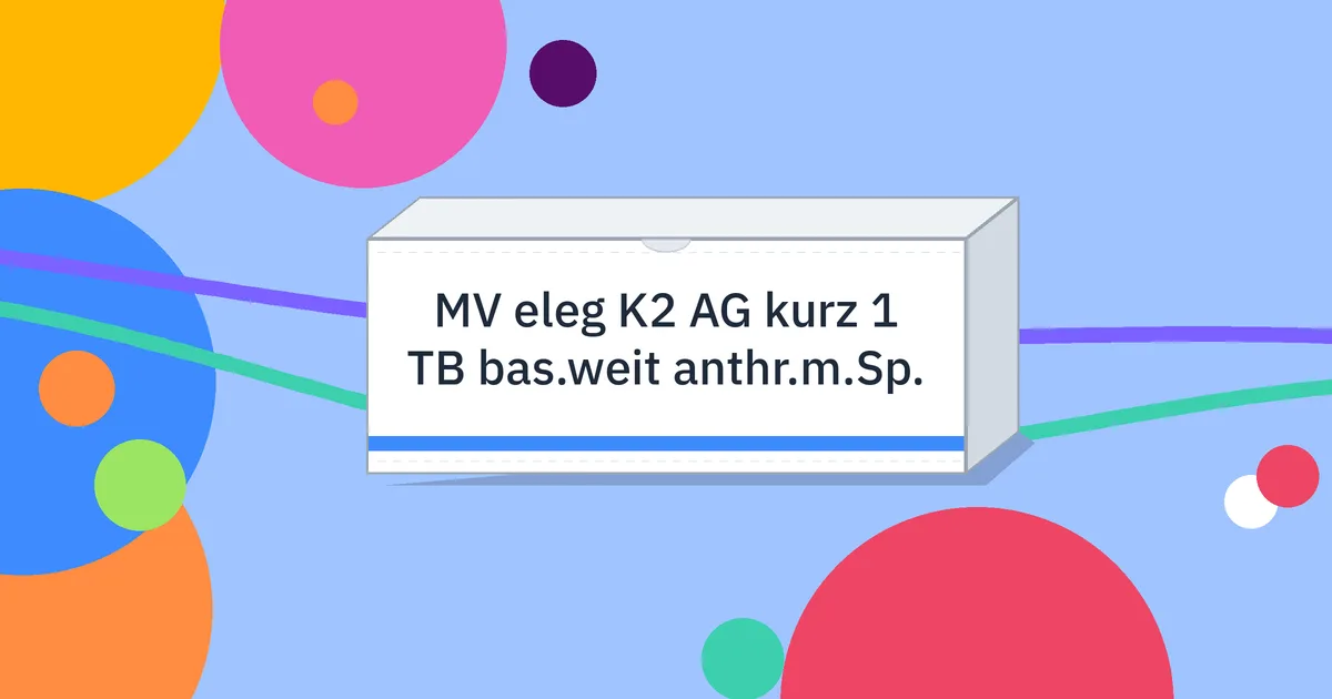 Symbolbild: Packung mit der Aufschrift MV eleg K2 AG kurz 1 TB bas.weit anthr.m.Sp. (PZN 00188021) – Verfügbarkeit und Bezug in Apotheken in Frankfurt am Main