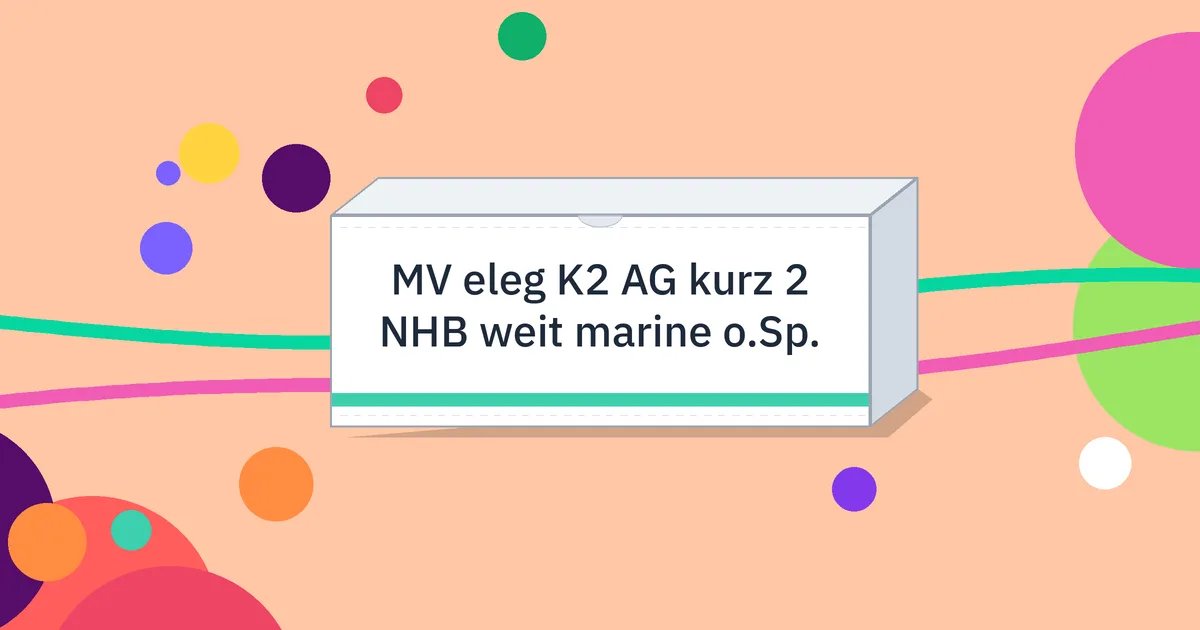 Symbolbild: Packung mit der Aufschrift MV eleg K2 AG kurz 2 NHB weit marine o.Sp. (PZN 15715348) – Verfügbarkeit und Bezug in Apotheken in Frankfurt am Main