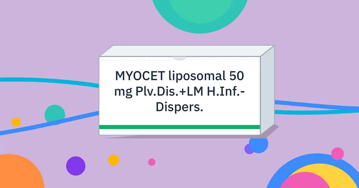 Symbolbild: Packung mit der Aufschrift MYOCET liposomal 50 mg Plv.Dis.+LM H.Inf.-Dispers. (PZN 16887471) – Verfügbarkeit und Bezug in Apotheken in Frankfurt am Main