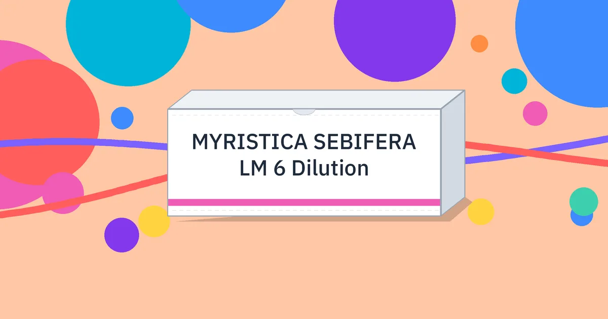 Symbolbild: Packung mit der Aufschrift MYRISTICA SEBIFERA LM 6 Dilution (PZN 13612503) – Verfügbarkeit und Bezug in Apotheken in Frankfurt am Main