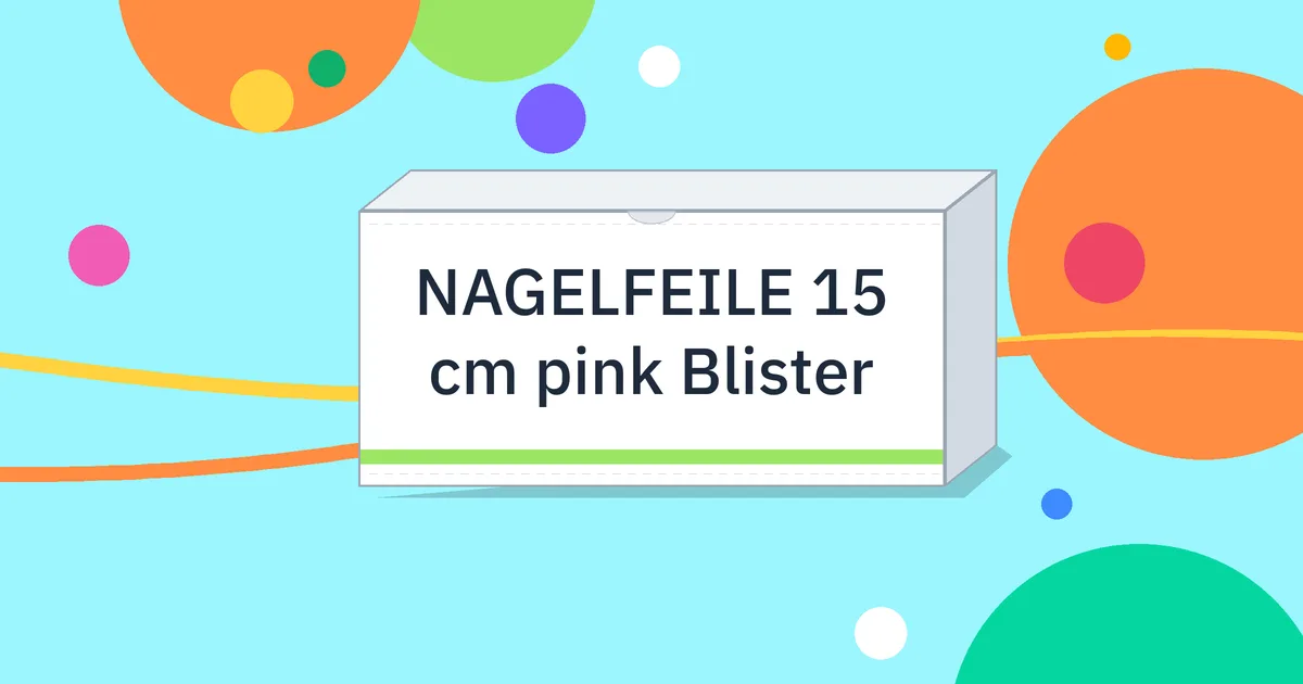 Symbolbild: Packung mit der Aufschrift NAGELFEILE 15 cm pink Blister (PZN 01586373) – Verfügbarkeit und Bezug in Apotheken in Frankfurt am Main