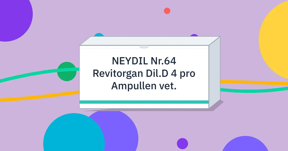 Symbolbild: Packung mit der Aufschrift NEYDIL Nr.64 Revitorgan Dil.D 4 pro Ampullen vet. (PZN 06487931) – Verfügbarkeit und Bezug in Apotheken in Frankfurt am Main